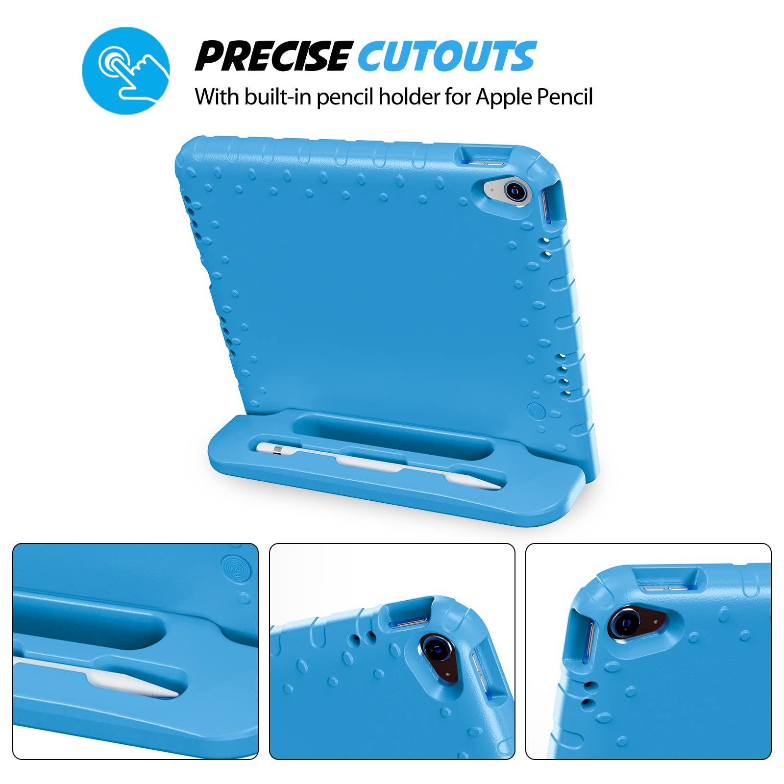 ProCase Kids Case for iPad 10th Generation with Pencil Holder, iPad 10 case 10.9 Inch 2022 Shockproof Lightweight Kids Case with Stand and Convertible Handle for Child Boys Girls Toddlers -Blue
