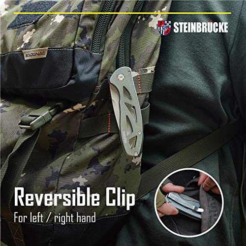 Motovecor Steinbrucke Pocket knife with 3.1”- EDCFolding Knife 9Cr18Mov High Performance Stainless Steel Partially Serrated Blade with Reversible Clip,3.3Oz Titanium coated 60-61 HRC