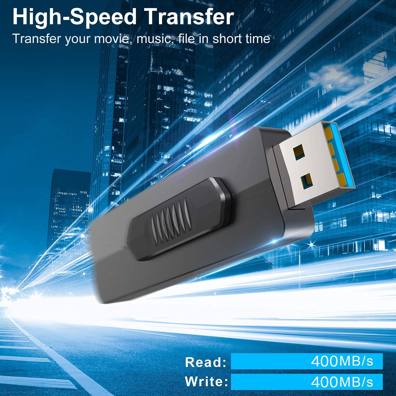 JUANWE 64GB USB 3.1 Flash Drive 400MB/s Capless Retractable High-Speed Solid State USB Drive Thumb Drive Slide Metal Memory Stick Zip Drive 3.1Jump Drive, Black