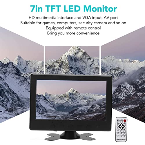 PUSOKEI 7 Inch Small Monitor,Mini Monitor TFT LED Screen Support VGA HD Multimedia AV BNC USB DC Input,Portable Car Home HD Display with Speaker Remote Control