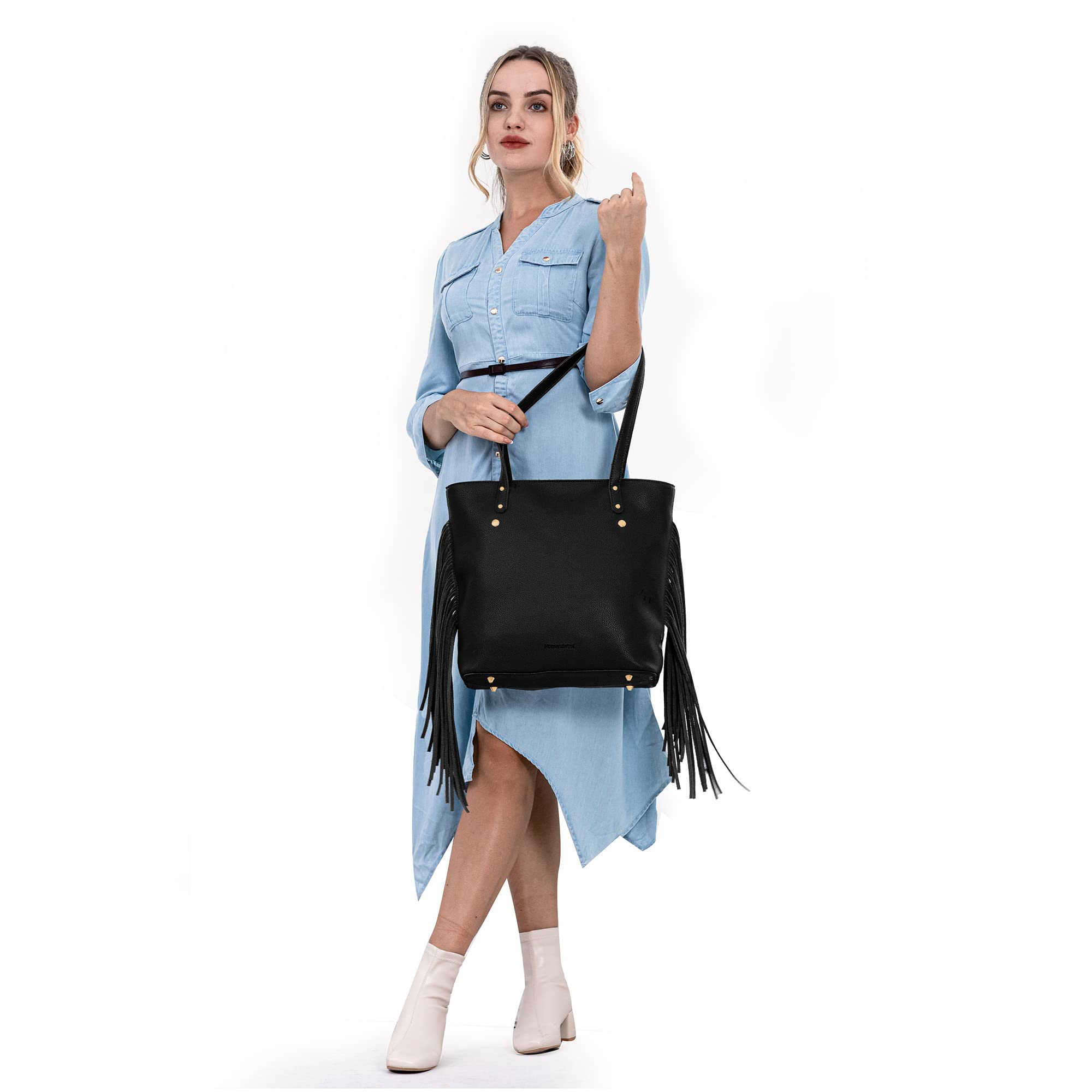 Montana West Fringe Tote Bag for Women Vegan Leather Large Purse for Work AR1-MWC-067-BK