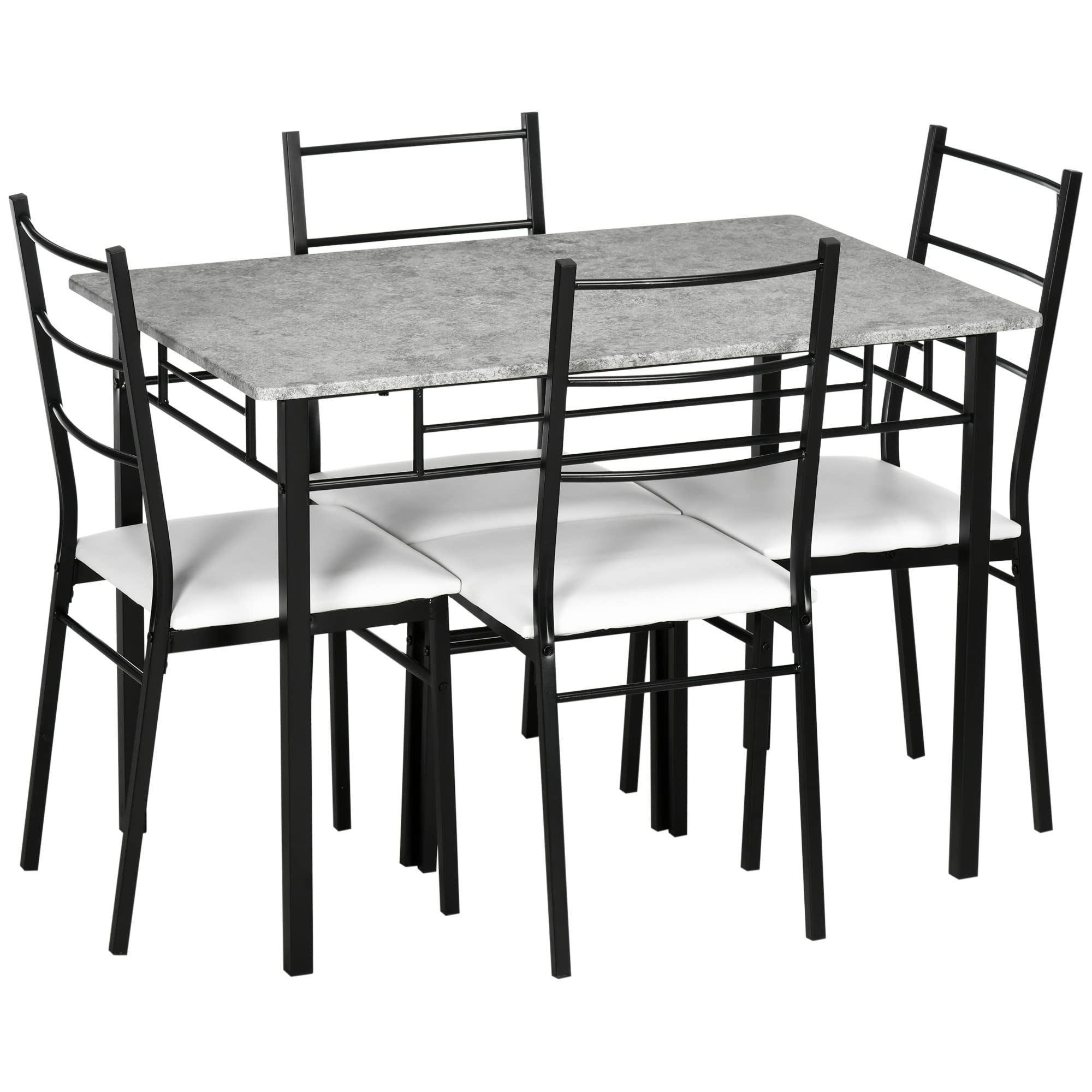 HOMCOM Dining Table Set, Modern Kitchen Table and Chairs for 4, Dinette Set with Padded Seat Chairs and Marble Textured Dinner Table, Light Gray