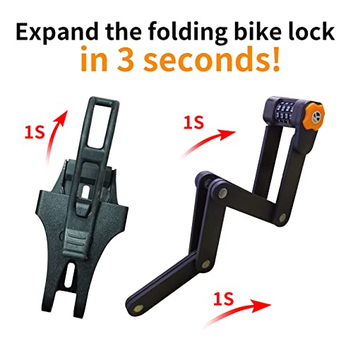 Ikaufen Folding Bike Lock, Compact Bike Lock for Bicycle Scooter Motorcycle Chain Lock, Heavy Duty Anti Theft Bicycle Locks with Mounting Bracket 4-Digit Foldable Bike Lock