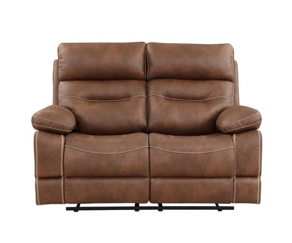 Steve Silver Furniture Rudger Upholstered Manual Reclining Loveseat, Microsuede, Effortless Reclining, Contrasting Baseball Stitching, Transitional, Living Room, 37.5" D x 61.5" W x 41" H, Brown