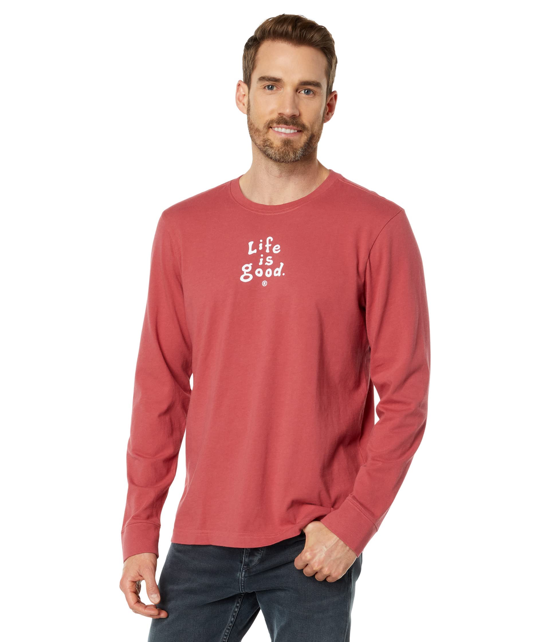 Life is Good LIG Vintage Wordmark Stacked Long Sleeve Crusher™ Tee Faded Red XL