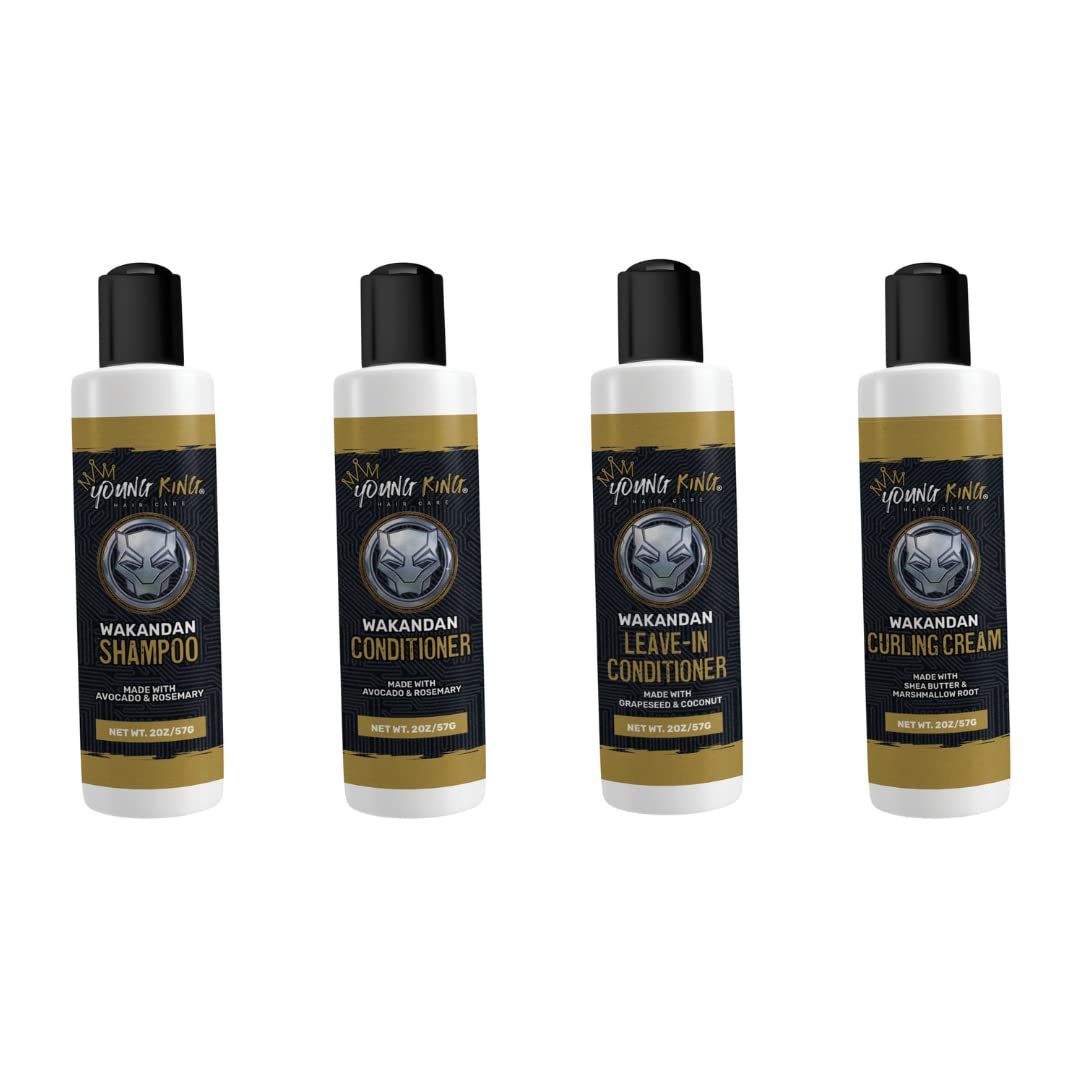Marvel Black Panther: Wakanda Forever Young King Hair Care Wakandan Wash & Style Gift Set | Shampoo, Conditioner, Leave-In Conditioner, Curling Cream