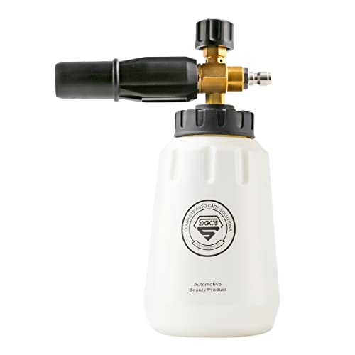 SGCB Pro Foam Cannon Snow Lance, Powerful Foam Suds Blaster Pressure Washer 1/4” US Connector Heavy Duty Leak-Proof 1L Wide Nick Bottle Scale Line Easy-Fill for Car Detailing Water Jet Wash
