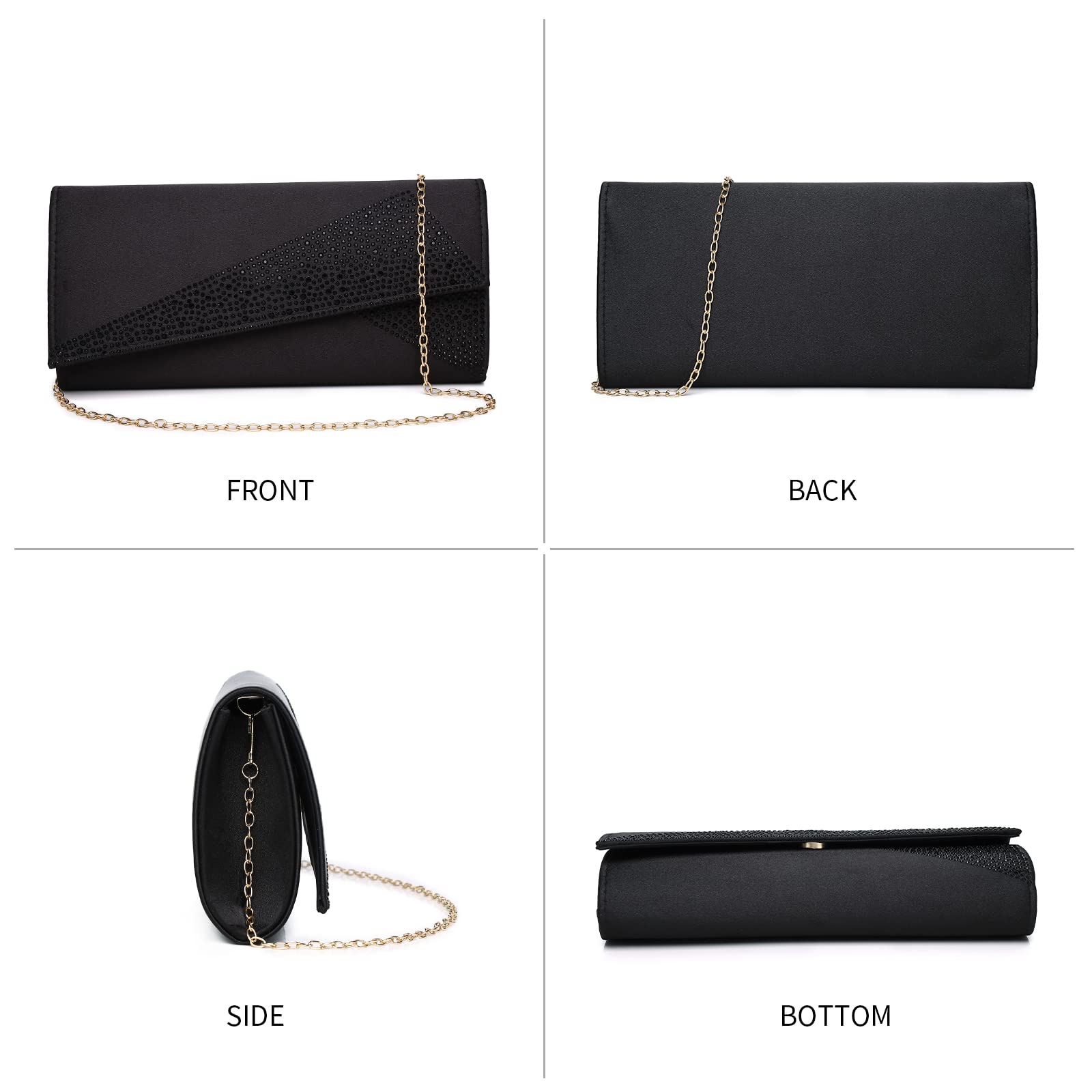 Labair Clutch Purses for Women Satin Rhinestone Evening Bag Wedding Formal Bridal Clutch.