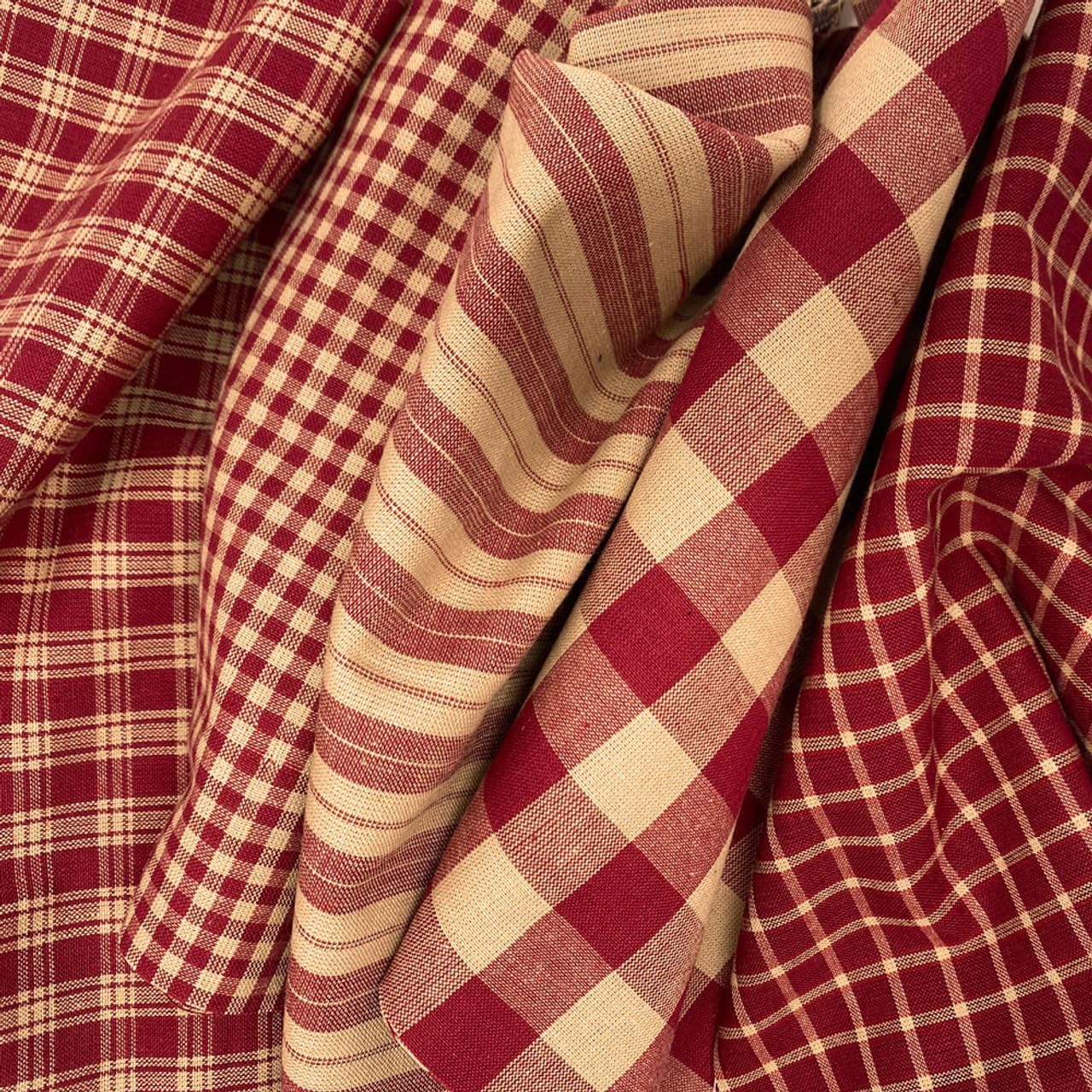Primitive Red 4 Plaid Cotton Homespun Fabric by JCS - Sold by The Yard