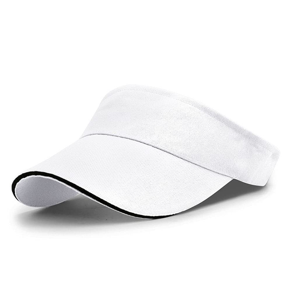 ILUFAM Men Women Sun Visor Hat Adjustable Ponytail Baseball Cap Sports Golf Cycling Fishing Running Tennis Visor Hat (White), One Size