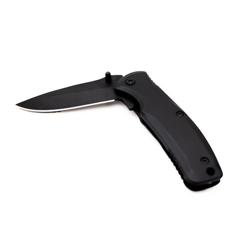Visol Stainless Steel Pocket Folding Knife Lockback Lanyard Belt Clip for Camping and Outdoors (Black Pendragon)