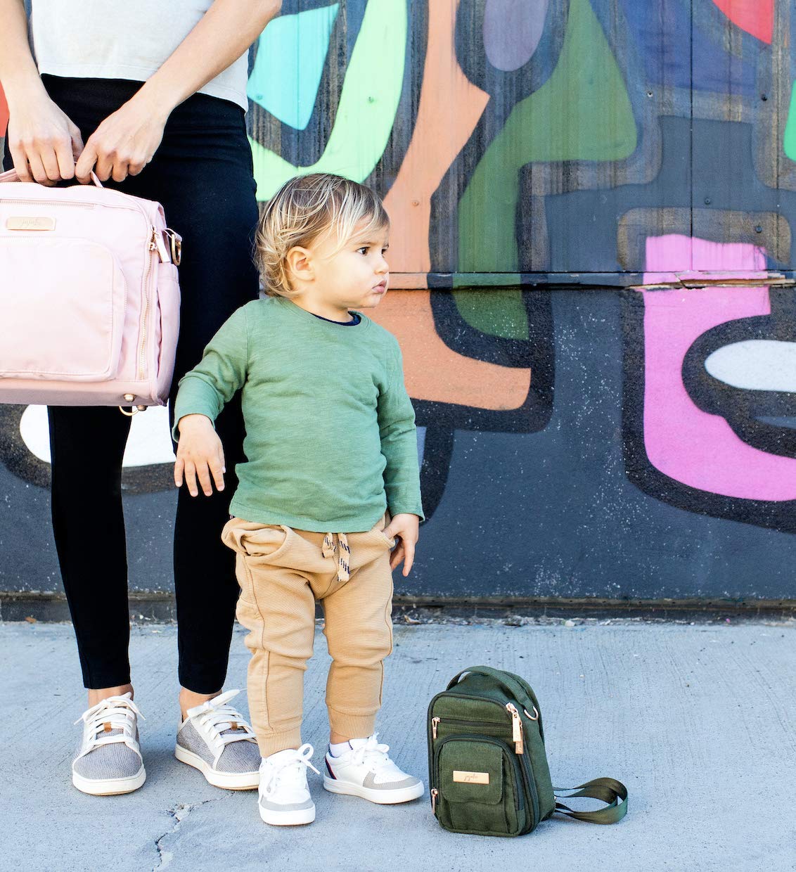 JuJuBe Mini BRB Backpack | Olive | Chromatics | Travel-Friendly Diaper Bag, Machine Washable Daypack, Compact Stylish Mini Backpack Purse, Adjustable Straps, for Kids and Adults