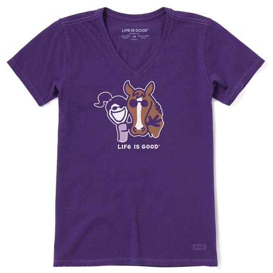 Life is Good. Women's Jackie Horse Hug Crusher Vee, Deep Purple, Medium