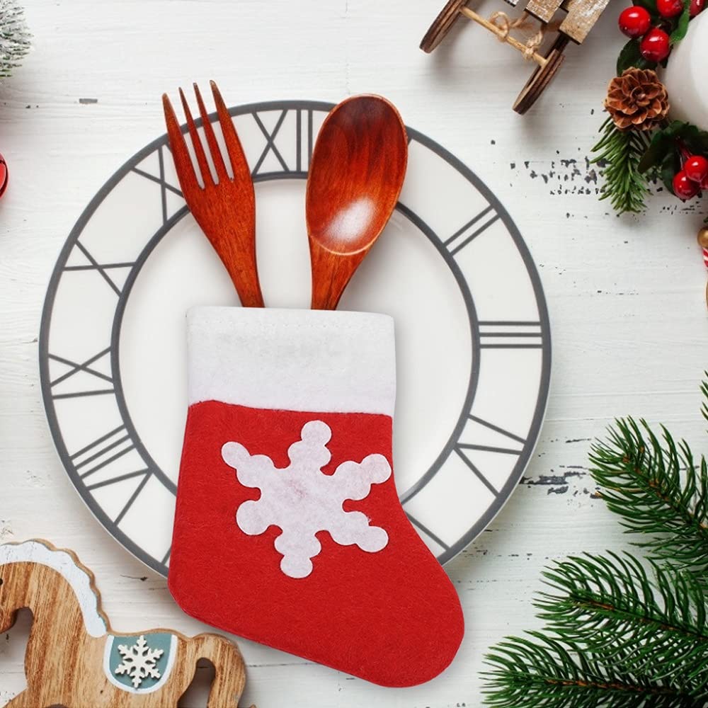Kalekey 48 Pack Christmas Mini Stockings Tableware Holders Christmas Socks Decorations Spoon Fork Bag Candy Pouch Bag for Xmas Party Tree Dinner Table Home Ornaments