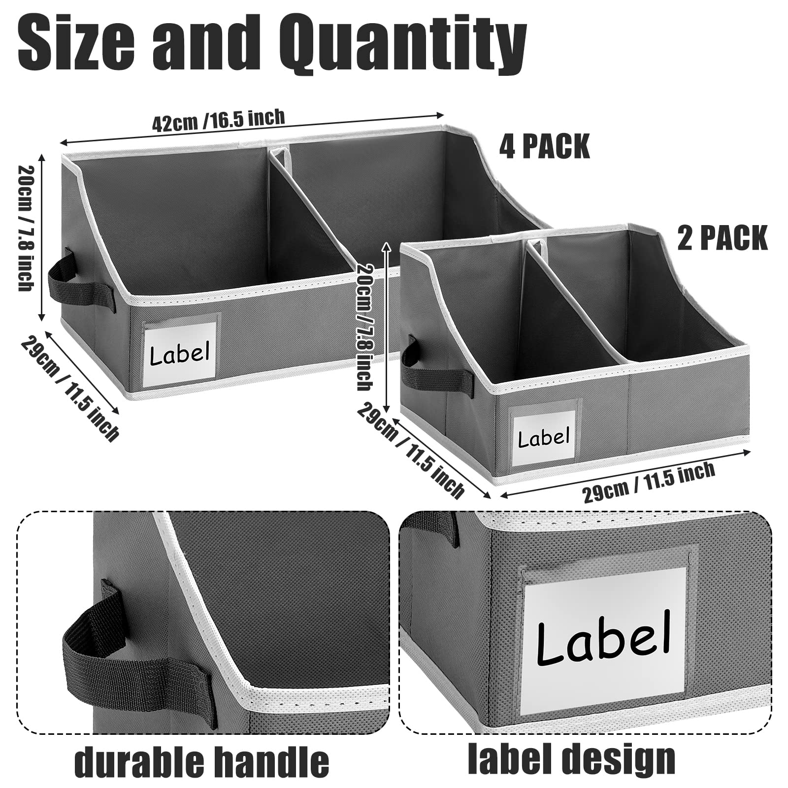 Karenhi 6 Pcs 2 Sizes Trapezoid Storage Bins Fabric Storage Baskets with Label Holder for Shelves Foldable Cube Storage Organizer Bins Clothing Organizer with Handle Clothes Closet Baskets, Light Grey