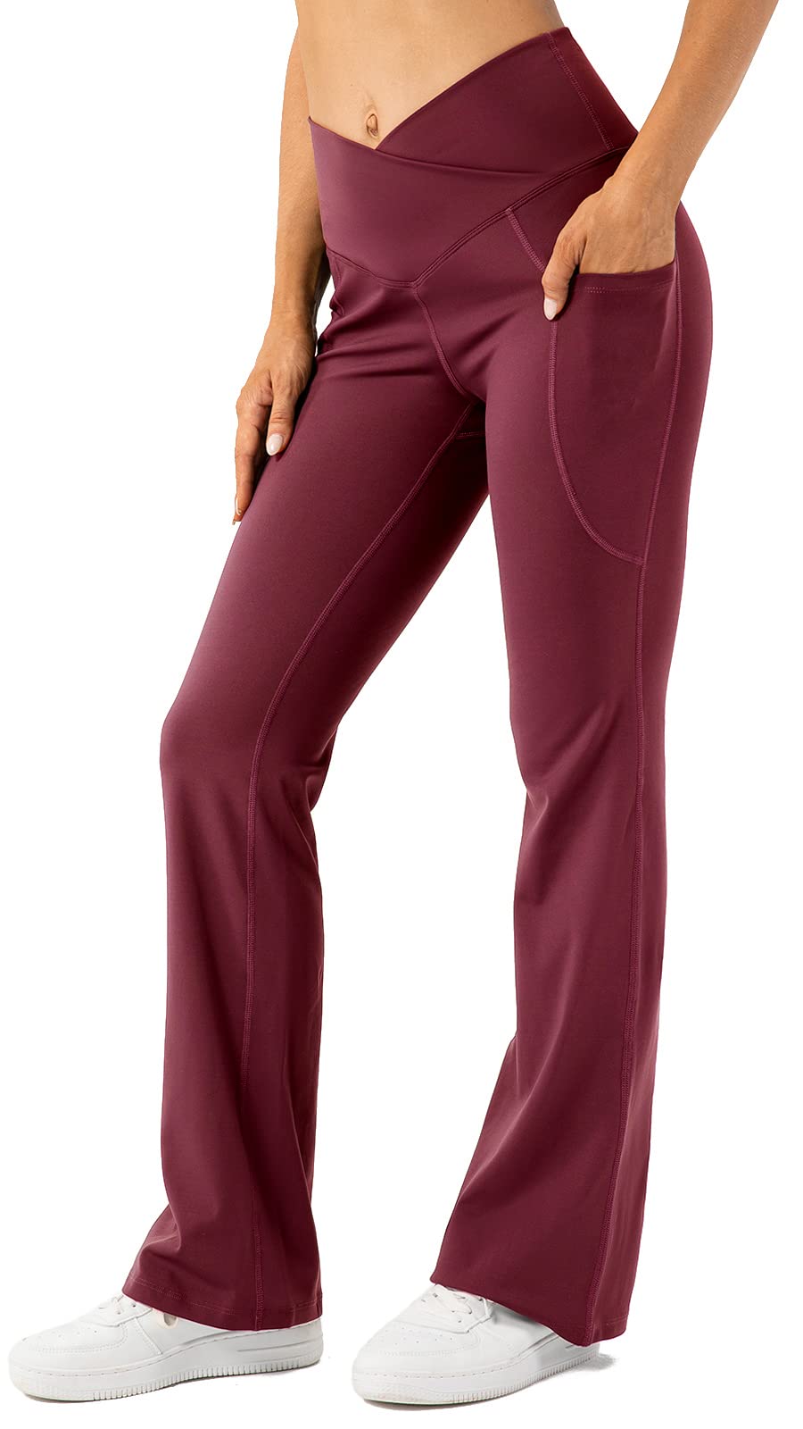 Lavento Women's Bootcut Yoga Pants - Crossover Waist Pocketed Flare Leggings for Women (Gray, Small)