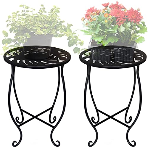 KABB 15'' Tall Plant Stand for Flower Pot, 10-inch Round Metal Plant Stand Indoor, Decorative Black Flower Pot Stand Plant Table, Rustproof Potted Holder Outdoor Plant Stands for Home Garden