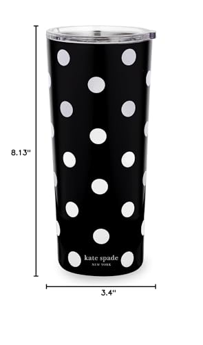 Kate Spade New York Cute Stainless Steel Mug, 24 Ounce Travel Tumbler, Double Wall Insulated Cup with Lid, Picture Dot (Black/White)