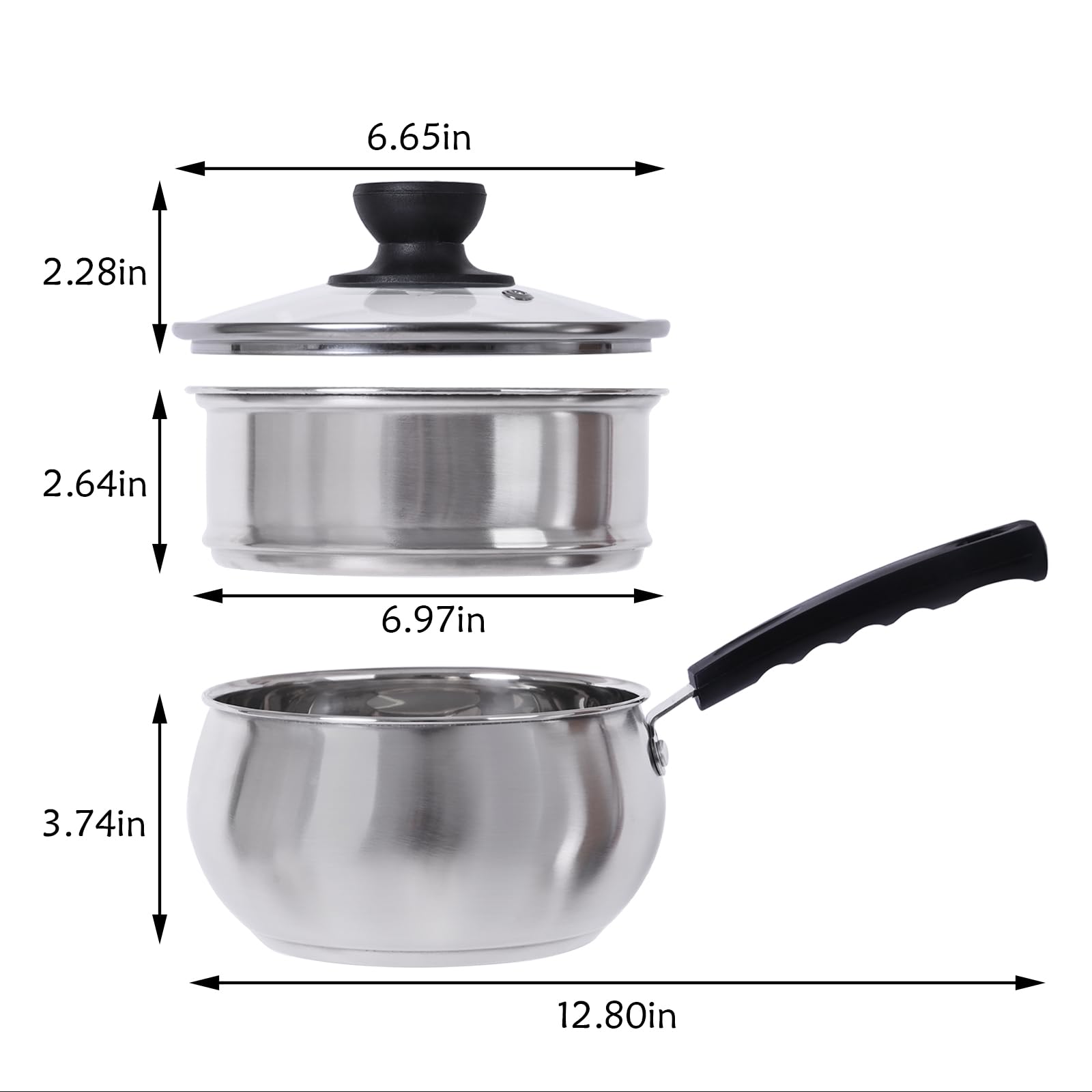 Stainless Steel Saucepan, 1.5 QT Sauce Pan with Steamer & Glass Lid for Cooking, 2-Tier Multipurpose Small Sauce pot Steam Pot for Vegetables, Seafood, Soups, Stews, Pasta, Induction Safe