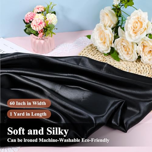 Satin Fabric by The Yard, 60 Inch Wide Black Satin Fabric Shiny & Silky Lining Fabric Satin Cloth Fabric for Wedding Dress, Clothing Making, DIY Crafts, Table Cover, Sewing(Black)