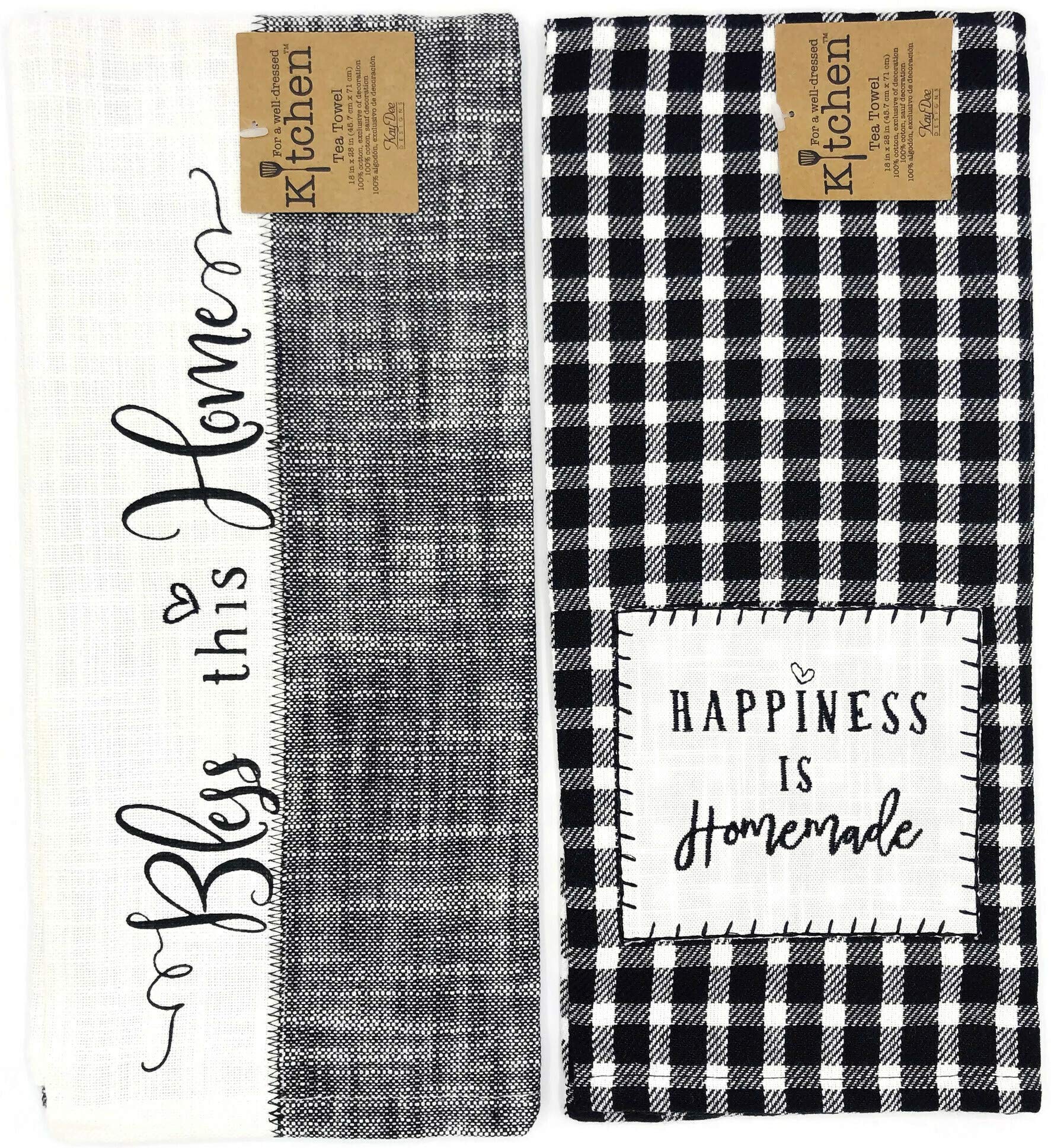 Kay Dee Designs Farmhouse, Happiness is Homemade & Bless This Home Tea Towel Kitchen Dishtowel Set, Classic Flat Tea Towel Ideal for Drying Glassware and Everyday Kitchen Tasks