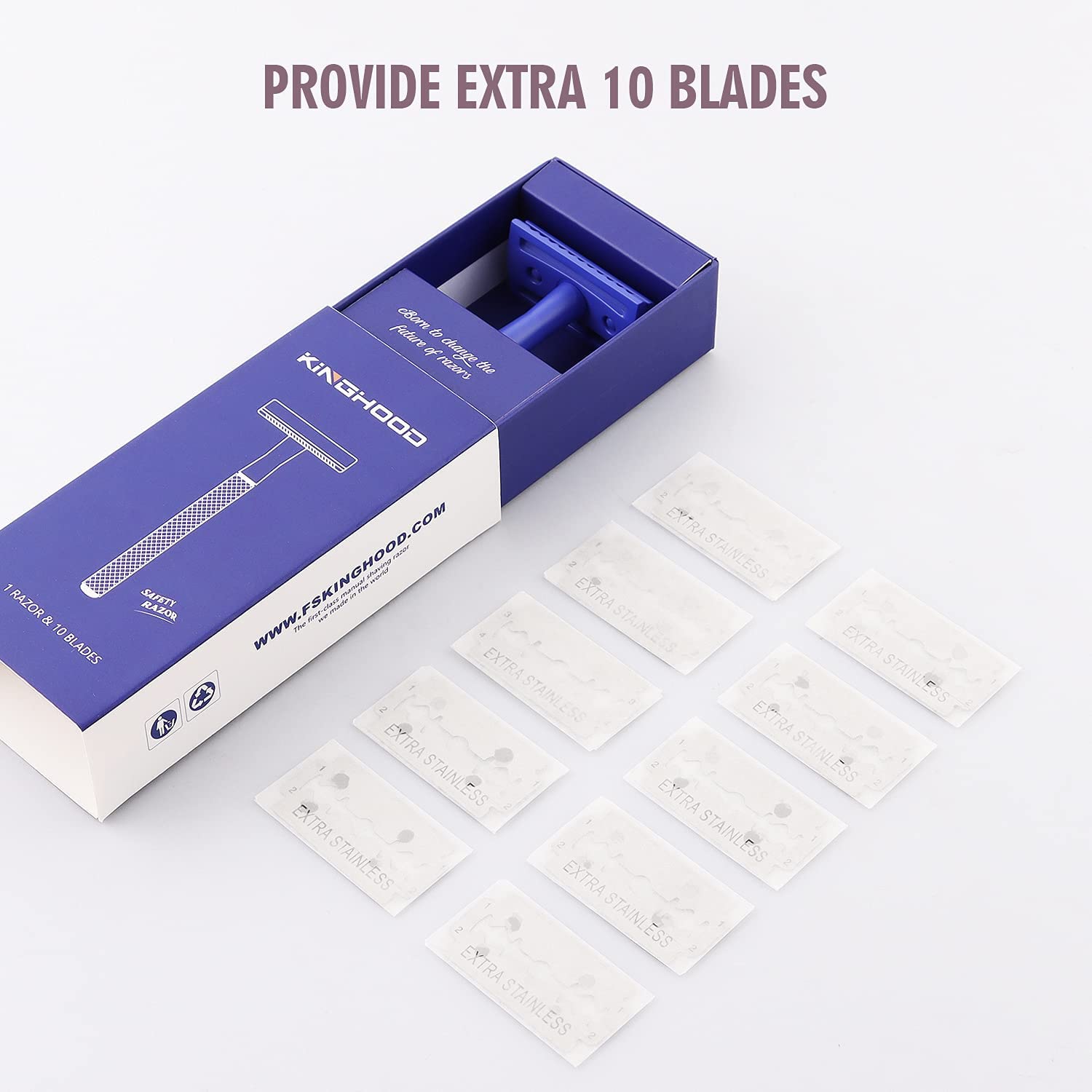 Package of Kinghood Double Edge Safty Razor & Razor Stand For Men And Women(10 Blades,Dark Blue)