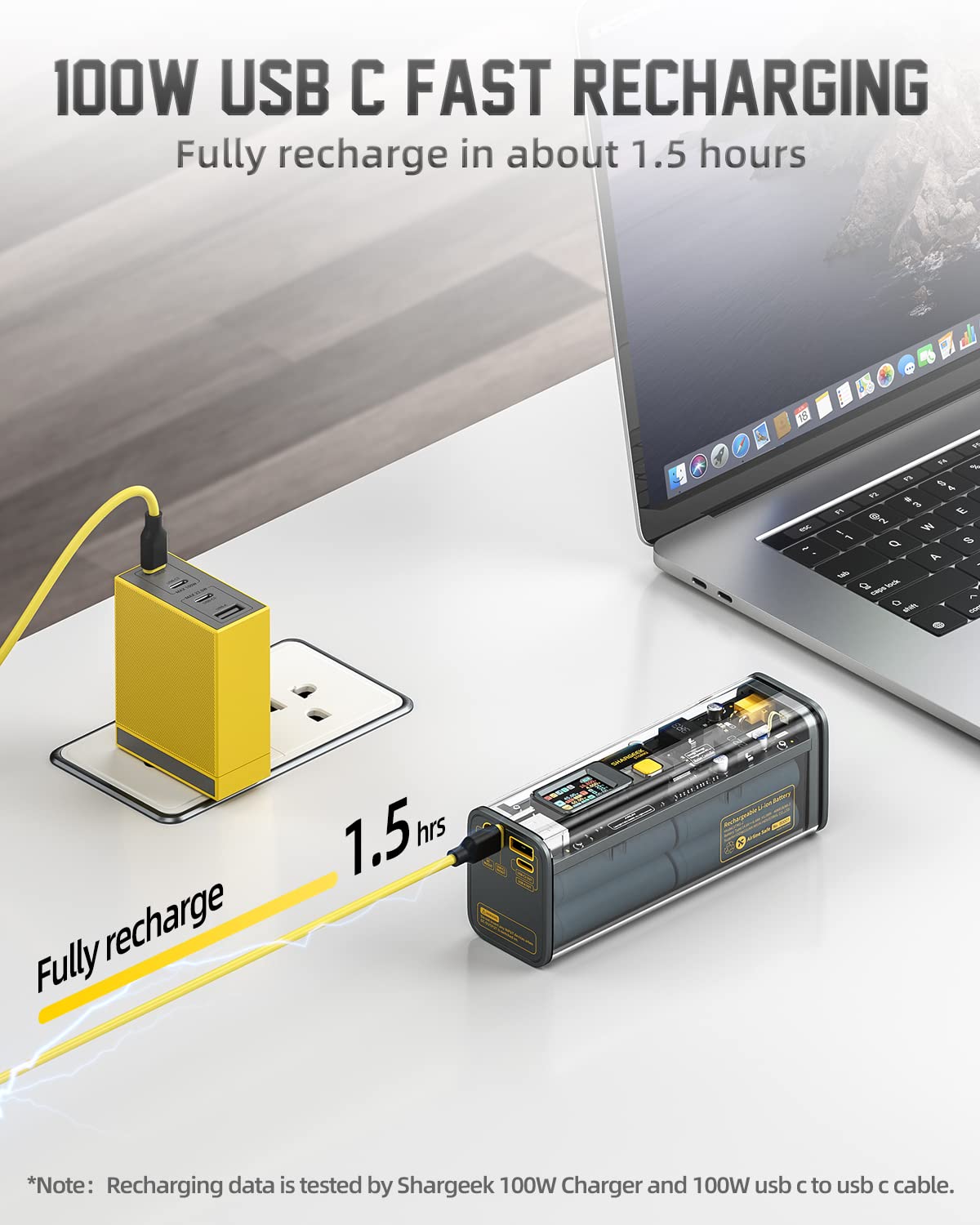 Shargeek STORM2 100W Power Bank 25600mAh with Transparent Case and IPS Screen 140W USB C Fast GaN Charger PD3.1 Wall Charger