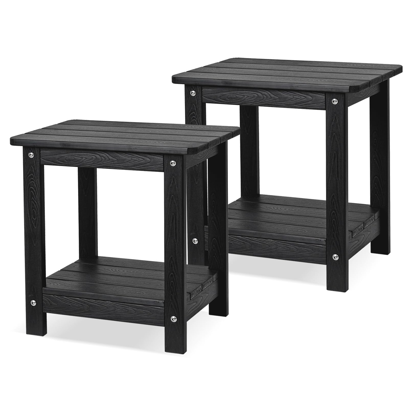 ONBRILL Adirondack Outdoor Side Table Set of 2, Patio End Small Table with Storage, HDPS Weather Resistant for Patio, Pool, Porch, Garden (Coffee)
