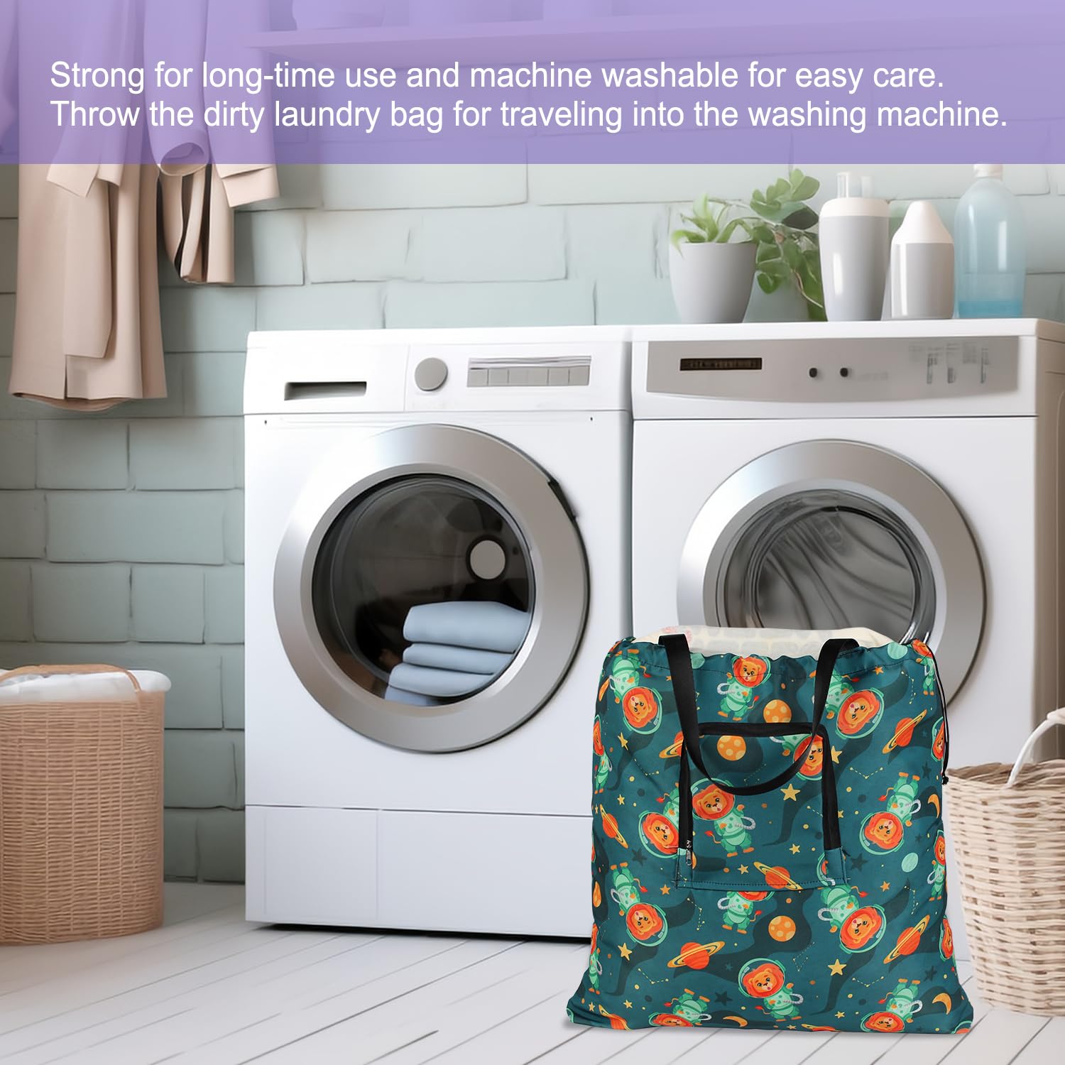 STOINSTO Foldable Travel Laundry Bag with Handle and Drawstring, 2 Pack Expandable Dirty Clothes Bags with Aluminum Carabiner and Zipper, Lightweight Laundry Hamper Liner for Travel, Camp, 20*19 inch