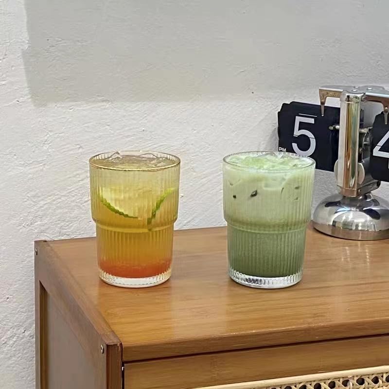 QWEZXO 13OZ/400ML Ice Coffee Glass Tumbler, Thick Wall Water Glass Cup Mug Tea with Straw and Lid Sealed Carry On (Clear)
