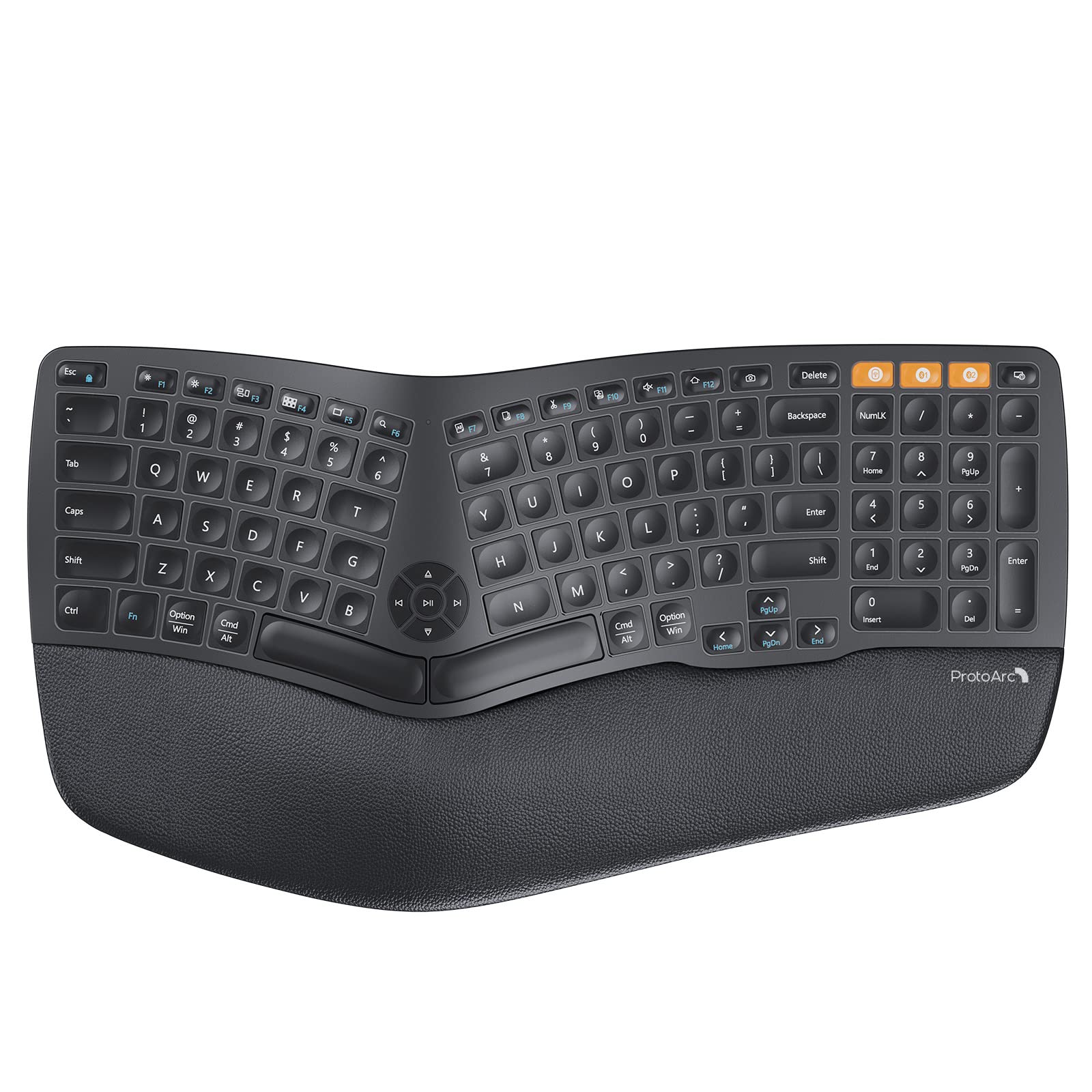 ProtoArc Wireless Ergonomic Keyboard, EK01-NL Ergo Split Keyboard with Wrist Rest, Natural Typing, Multi-Device, Bluetooth and USB Connectivity, Rechargeable, Windows/Mac/Android - Basic Version