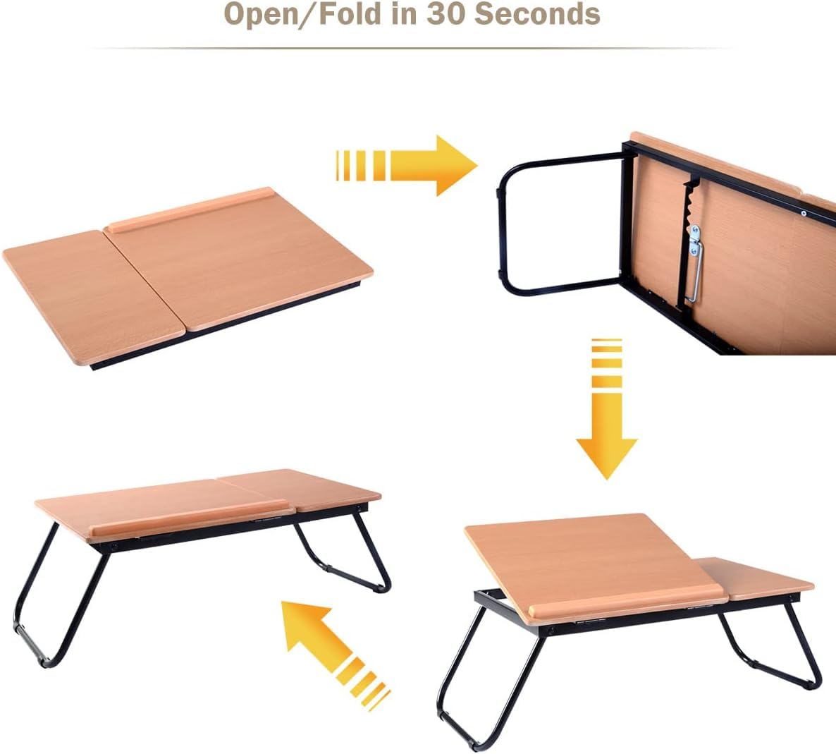 Home Office Desks, Folding Laptop Bed Table, Adjustable Lap Standing Desk Breakfast Bed Tray with 4-Angle Tilting Top, Portable Notebook Stand Reading Holder for Bed Sofa Computer Desk,