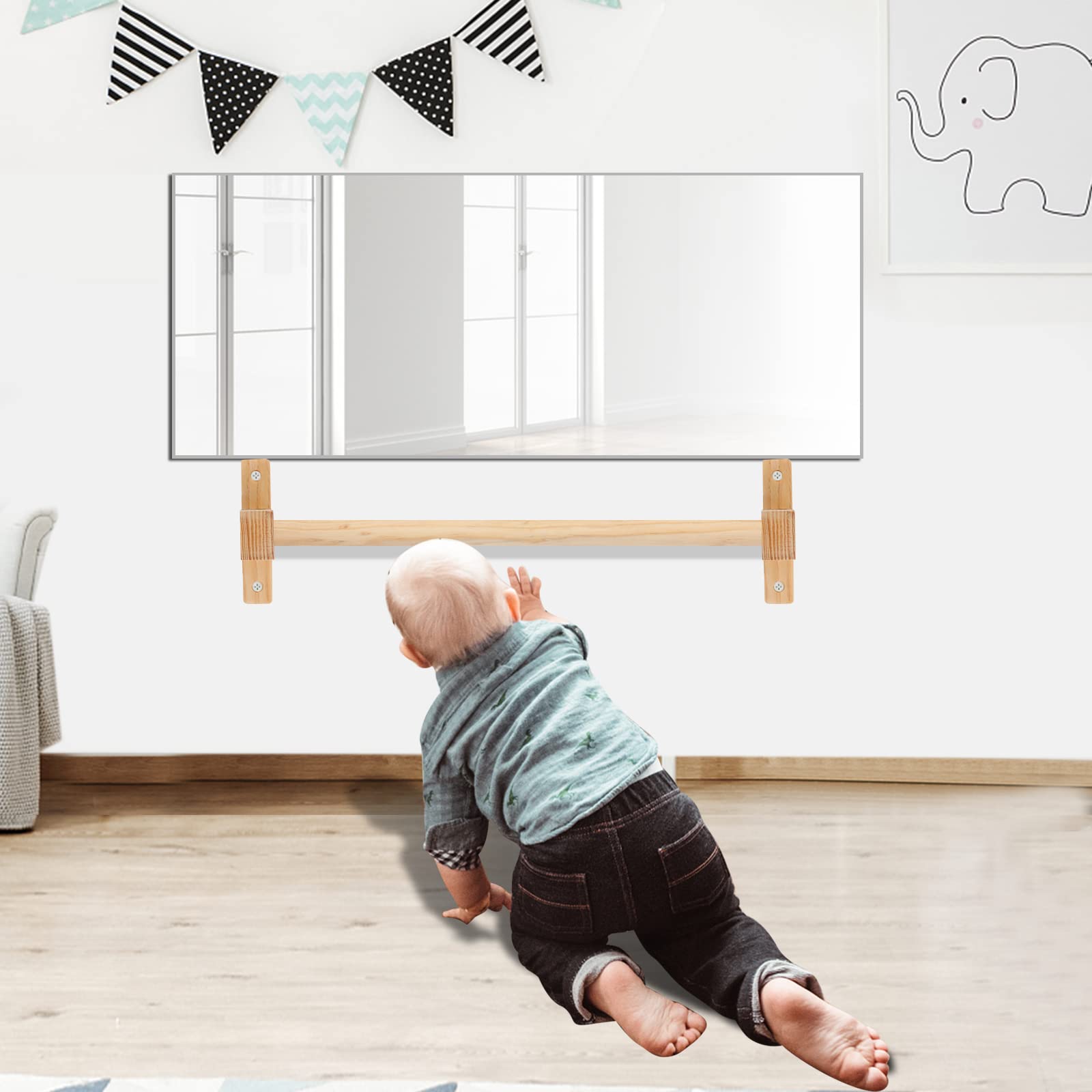 Montessori Pull Up Bar for Infants, 36 Inch Adjustable Wooden Baby Pull Up Bar is Suitable for Babies 6-18 Months