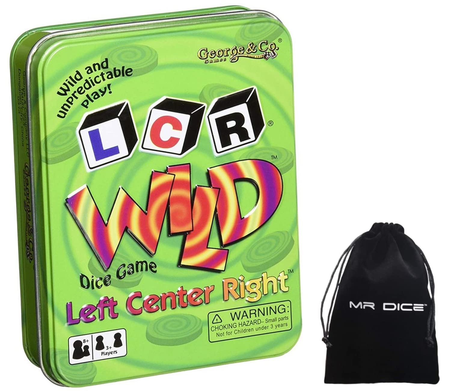 LCR Left Center Right Wild Dice Game Bundle with Mr Dice Drawstring Bag