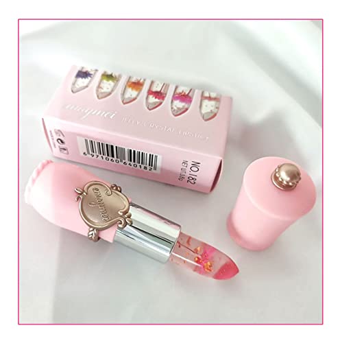 paminify 2Pcs Jelly Clear Crystal Flower Magic Lipstick Tinted Lip Balm Nourishing Moisturizing Lip Stick labial magicos,pink