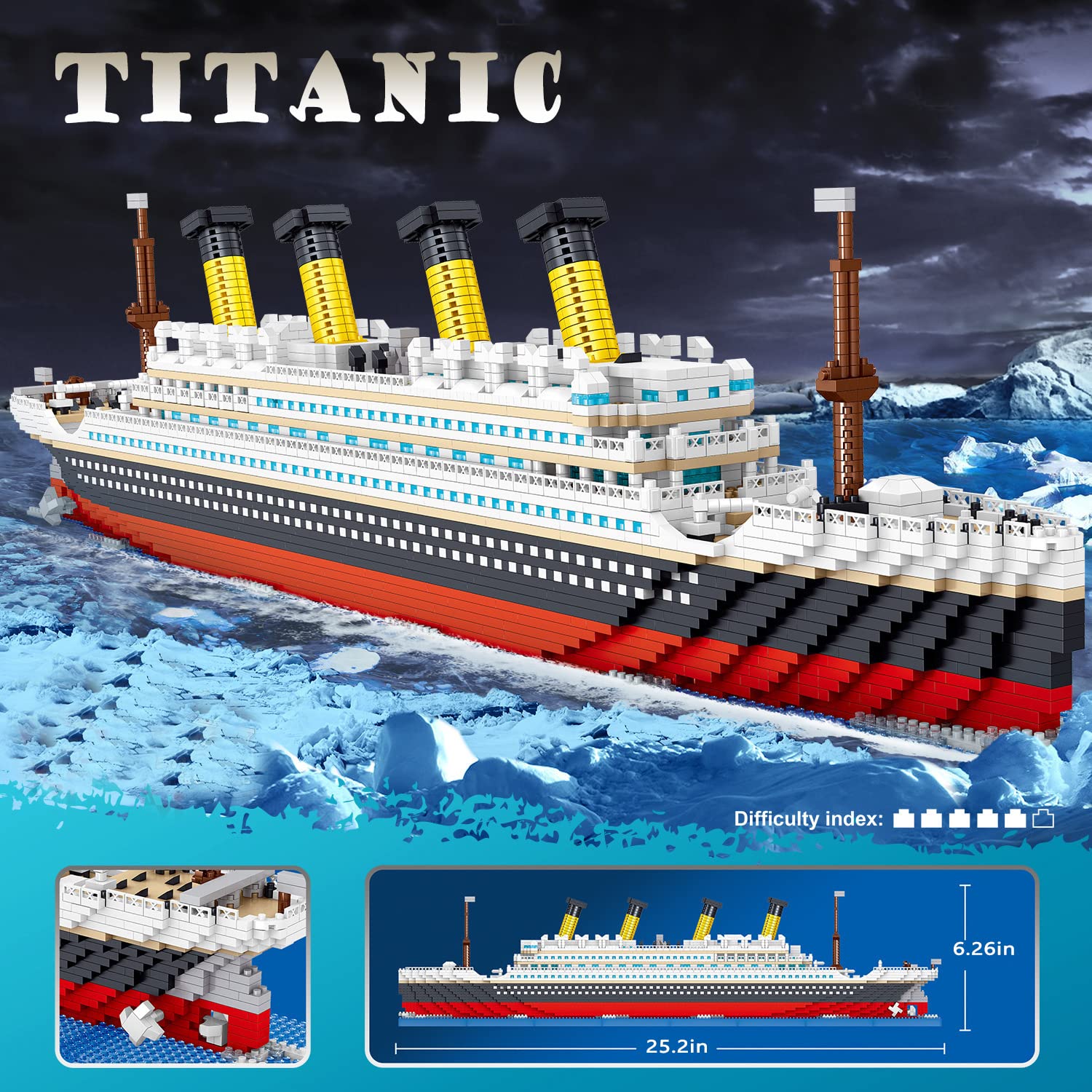 Pamvava Titanic Model Building Block Set-Mini Bricks - 4404 Pieces Toys, Titanic Ship Blocks Kit Gifts for Adults and Kids