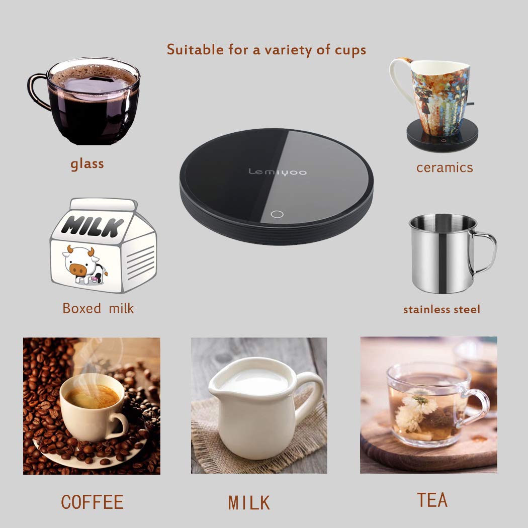 Lemiyoo Coffee Mug Warmer for Desk, Smart Coffee Cup Warmer Plate, Beverage Warmer Auto Shut Off,Candle Warmer Electric for Tea ,Gifts for Birthday,Christmas, Family (Black)