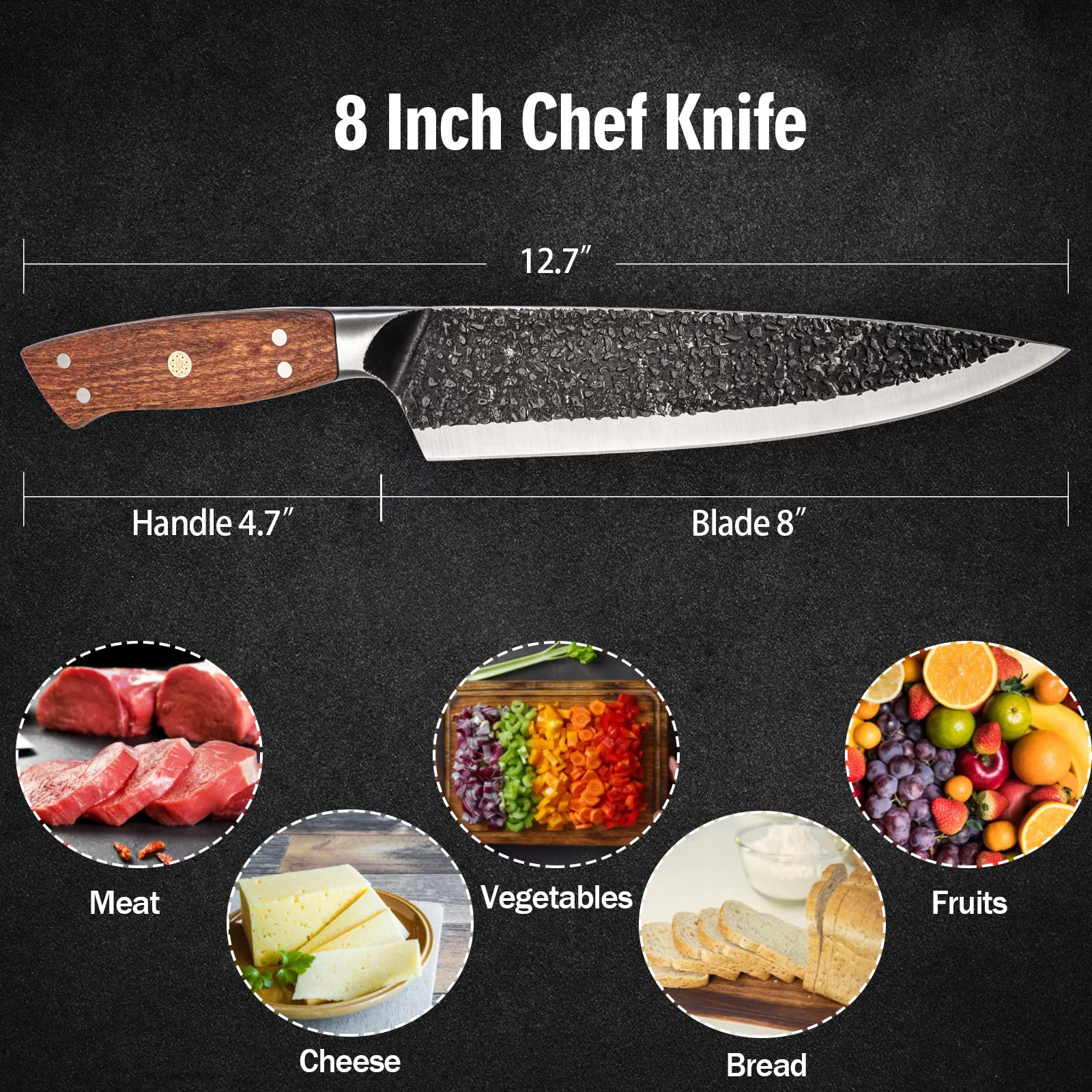 WLQiu Chef Knife, 8 Inch Professional Kitchen Knife,High Carbon Stainless Steel Ultra Sharp Knife, Chefs Knives with Ergonomic Handle