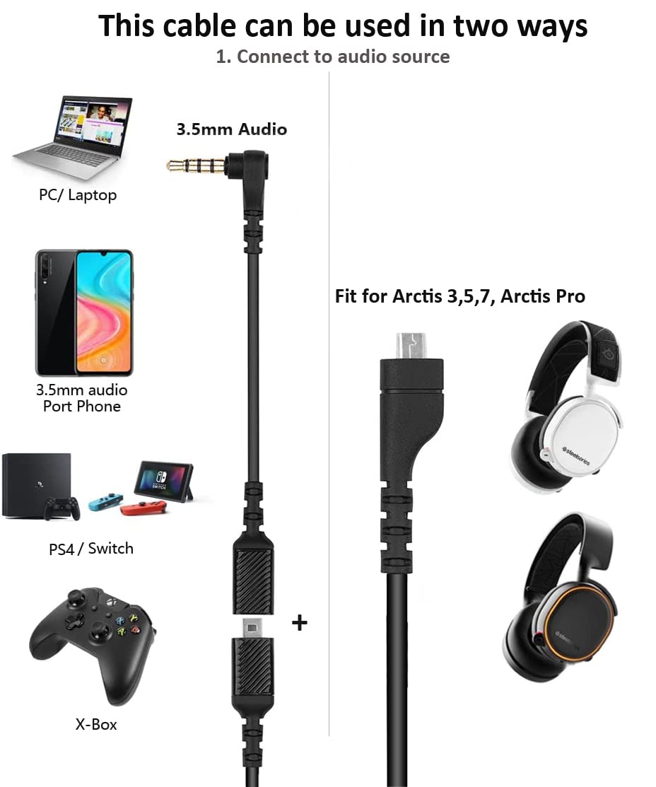 LecLooc Replacement for Arctis Headset Cord, Replacement Audio Cord Compatible with Arctis 3, Arctis 5, Arctis 7, Arctis Pro Wireless, Sound Card ChatMix, Arctis Pro Gaming Headset