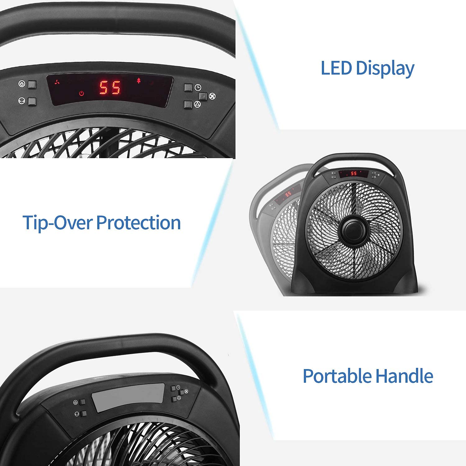 HYD-Parts 12inch 3 Speed Table Fan Floor Fan with Remote Control, Air-Circulator Home Fan Office Fan with Timer,Black