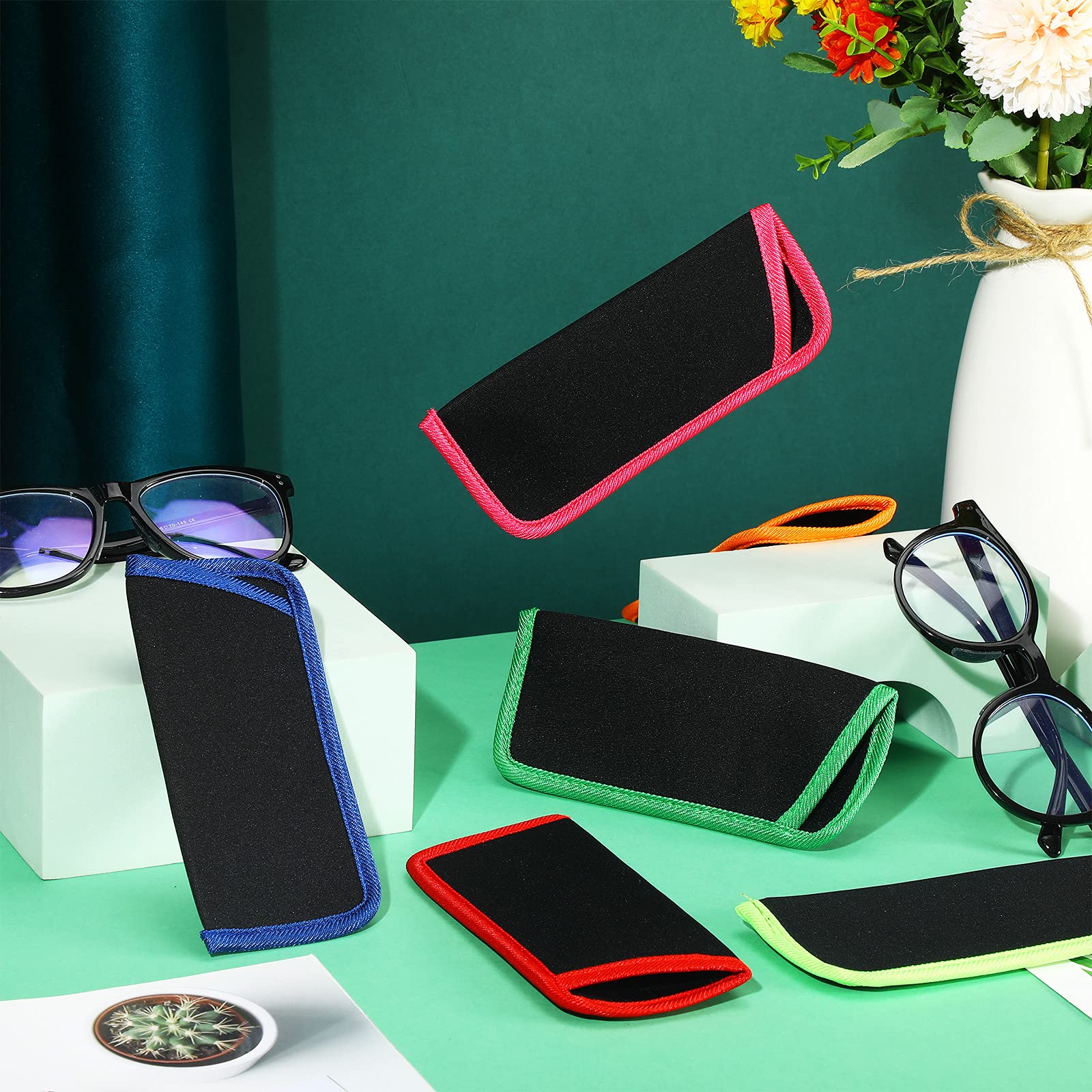 Konohan 12 Pieces Glasses Case Soft Eyeglasses Pouch Portable Eyewear Sunglasses Bag Anti Scratch, 6.1 x 2.76 Inch, 6 Colors (Bright Color)