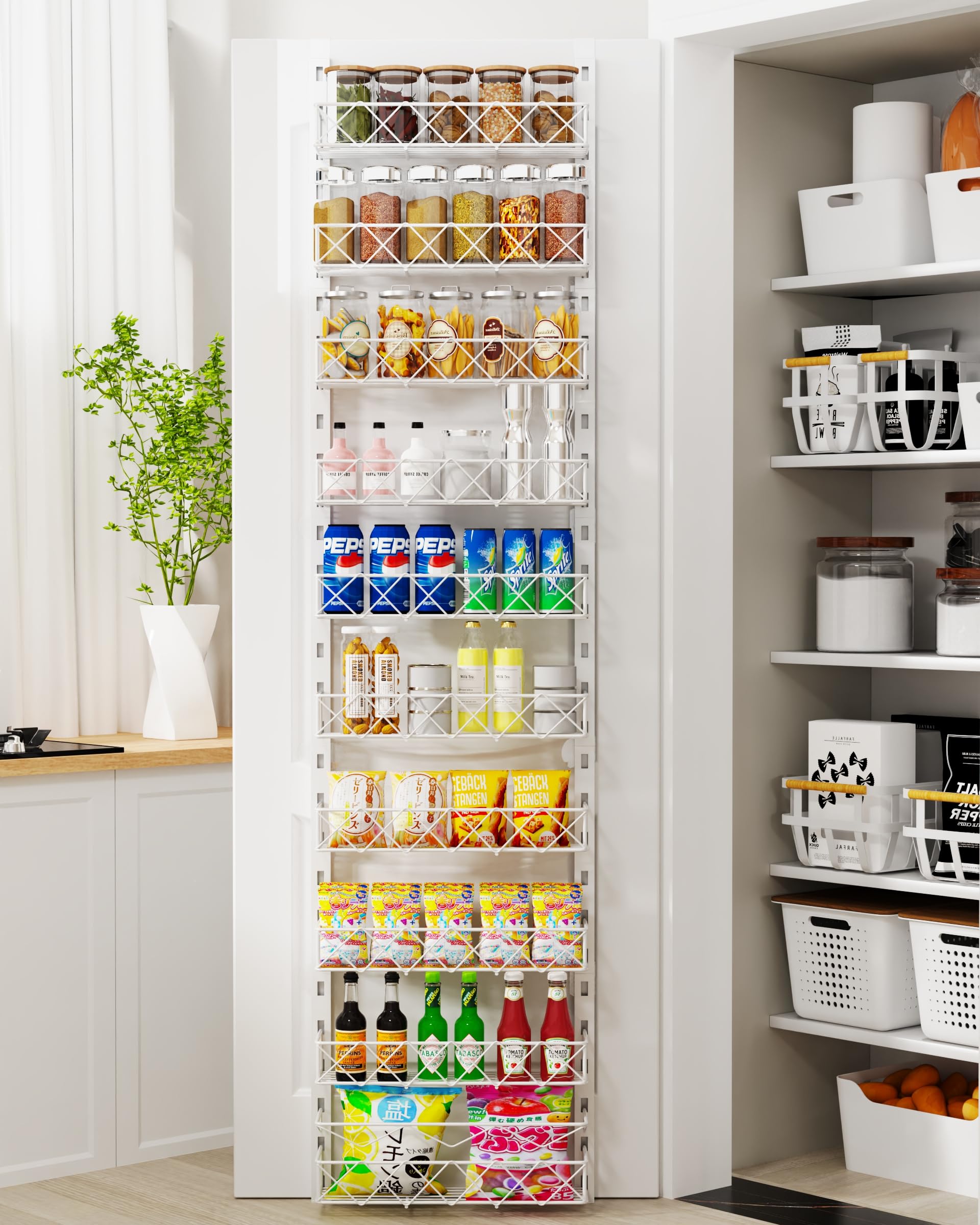 MayDiary Over the Door Pantry Organizer, Over the Door Organizer,Metal Over the Door Spice Rack,10-Tier Pantry Door Organizer for Easy Install, Pantry Door Storage,Over the Door Storage White