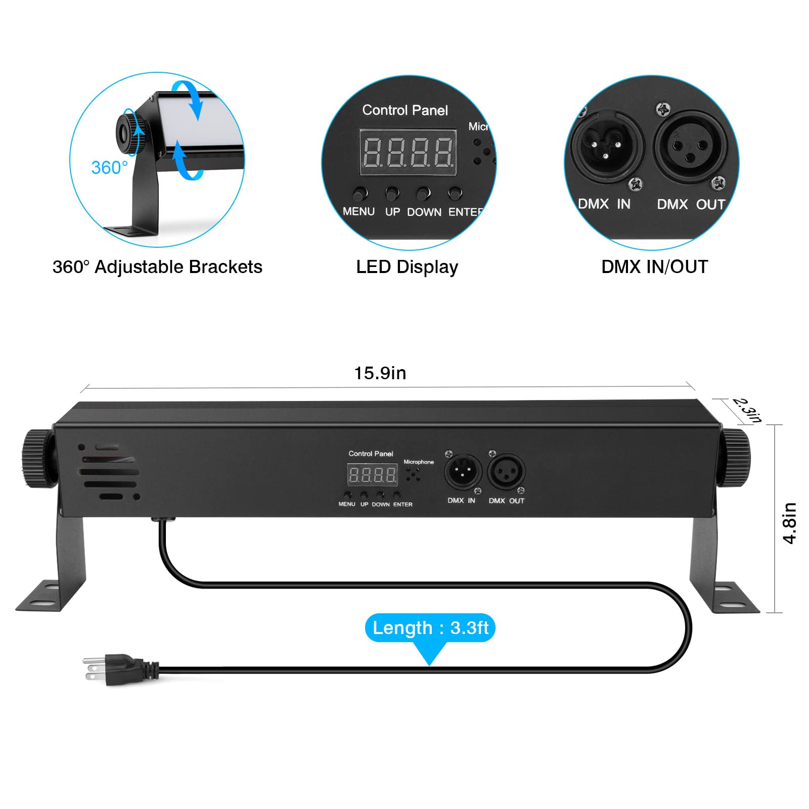 LED Stage Wash Light Bar - OPPSK 16” 72LEDs RGB Wall Washer Light with Chase Function Sound Activated Auto Programs DMX Light Bar for Wedding Party Church Christmas Stage Lighting