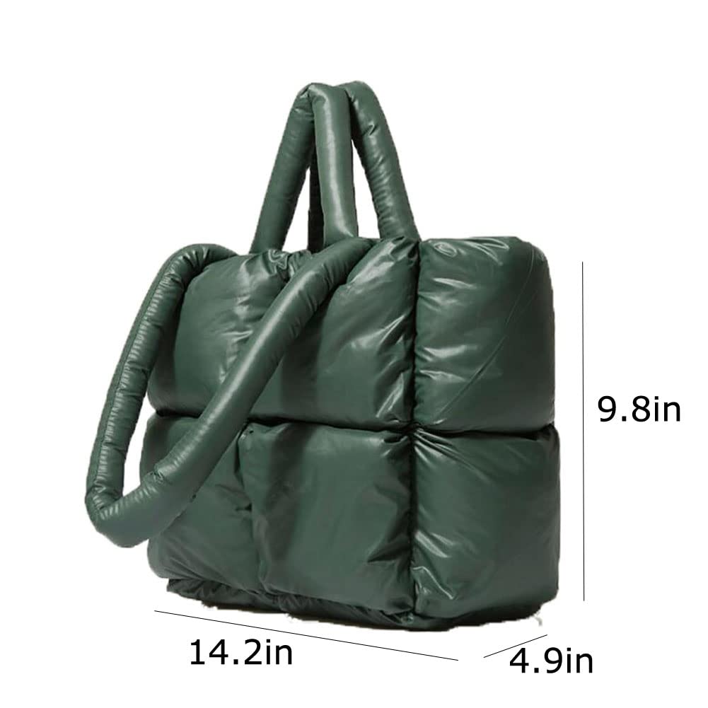 Lightweight Puffer Tote Purse Quilted Women Luxury Handbag Soft Shoulder Bag (Red)