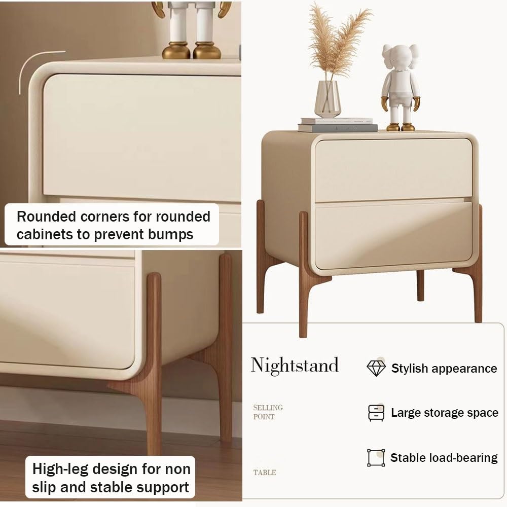 SOYDAN Modern Nightstand with Double Drawers, Bedside Table with Rounded Corners, Night Stands for Bedrooms(White,40cm/15.7in)