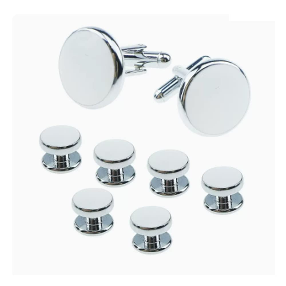 Men's Cufflinks, Shirt Round Oil Drip Shell Cufflinks Cuff Stud Set, 8pcs Men's Shirt Accessories (Color : White)