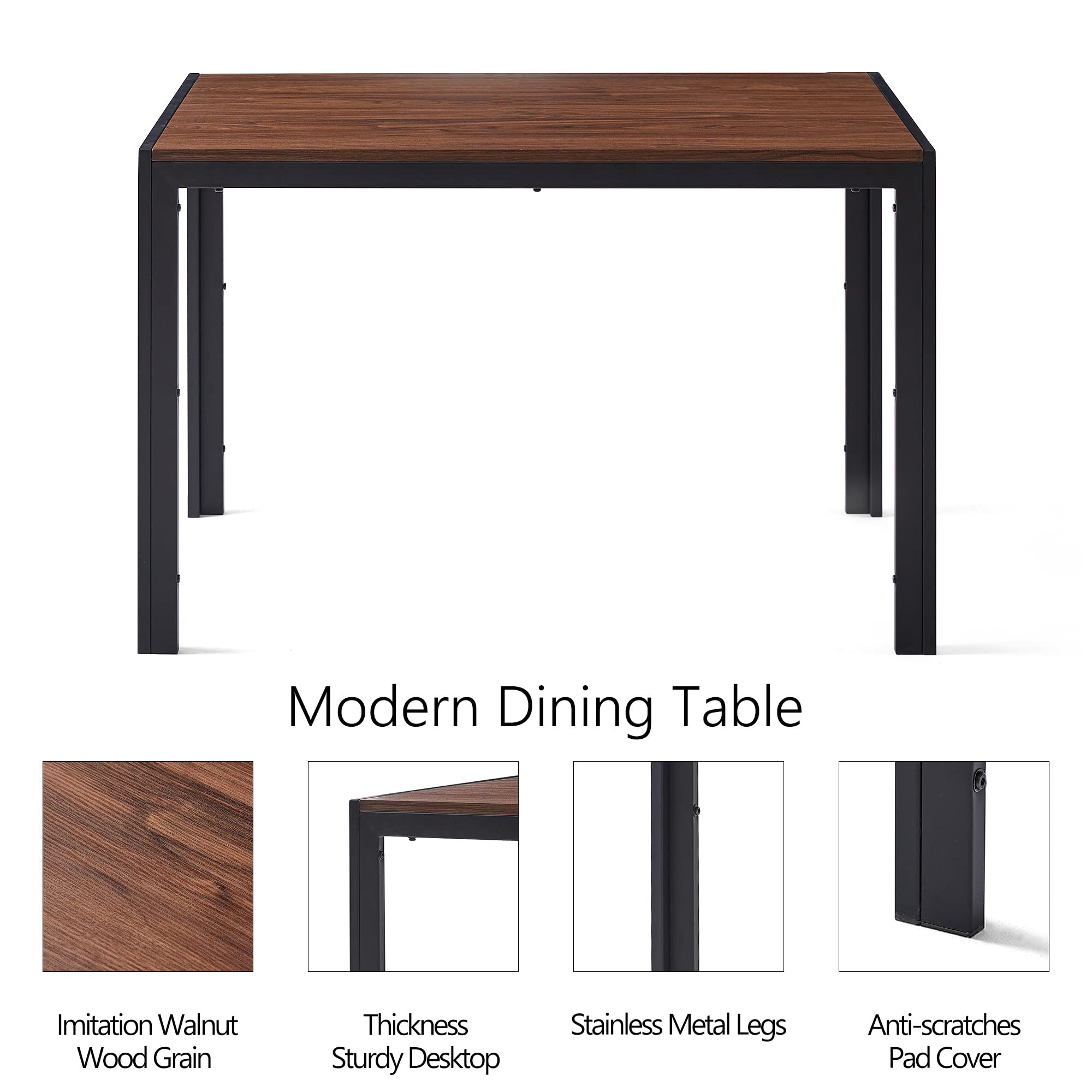 Homedot Modern Dining Room Set for 4, 5 Pieces Dining Table Set, Solid Walnut Table Imitation Wood with Sturdy Metal Frame&Legs, Comfy Velvet Dining Chair Armless for Space Saving, Stylish Dinette Set