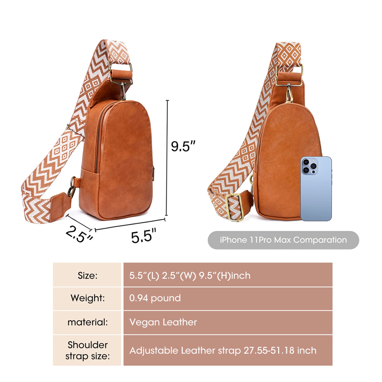 Huwzder Sling Bag for Women PU Leather Sling Bag Small Crossbody Sling Backpack Multipurpose Chest Bag for Women Cycling (A-Orange)