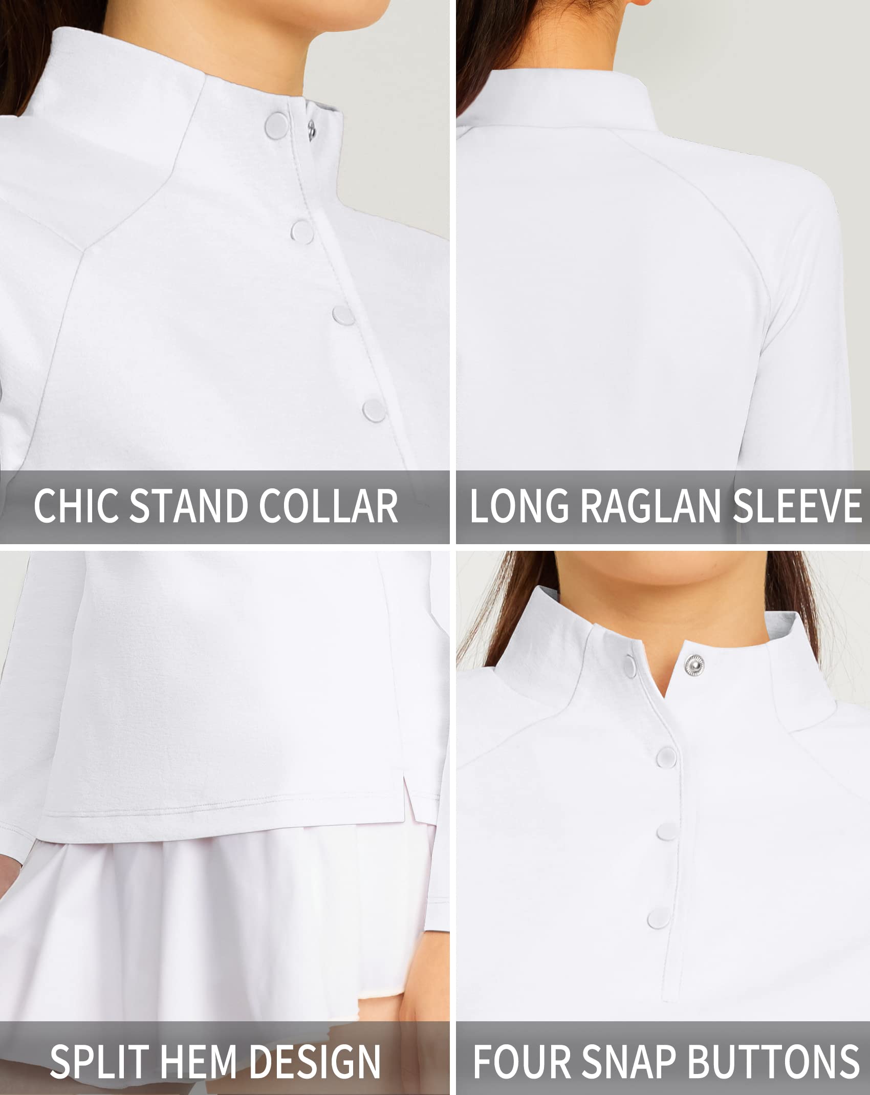LastFor1 Women's Long Sleeve Golf Polo Shirts UPF 50+ Moisture Wicking Quick Dry Active Tops with Snap Buttons Closure White M