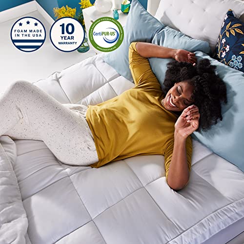 Sleep Innovations Dual Layer 4 Inch Memory Foam Mattress Topper, California King Size, Medium Support, 2 Inch Cooling Gel Memory Foam Plus 2 Inch Pillow Top Cover